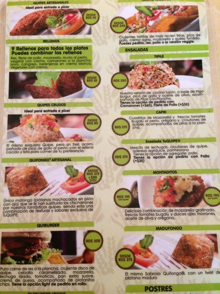 Menu at Tu Quipe restaurant, Santo Domingo, Plaza Andalucía 2
