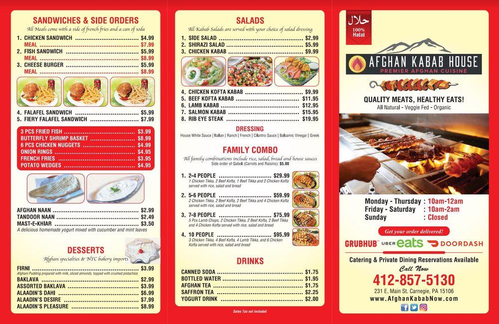 Menu at Kabab House restaurant, Carnegie