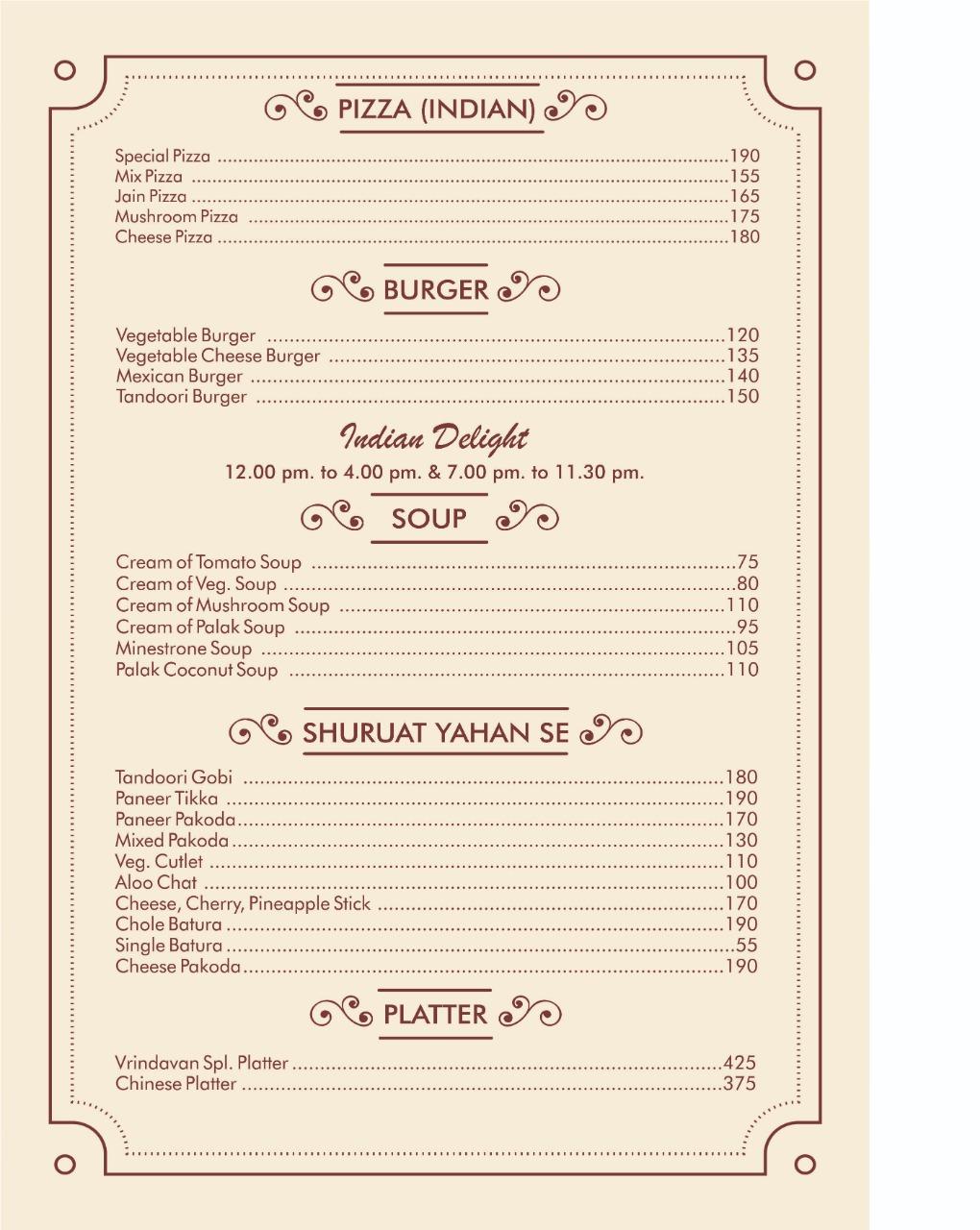 Menu at Cafe Vrindavan Pure Vegetarian, Vashi, Navi Mumbai, Swami ...