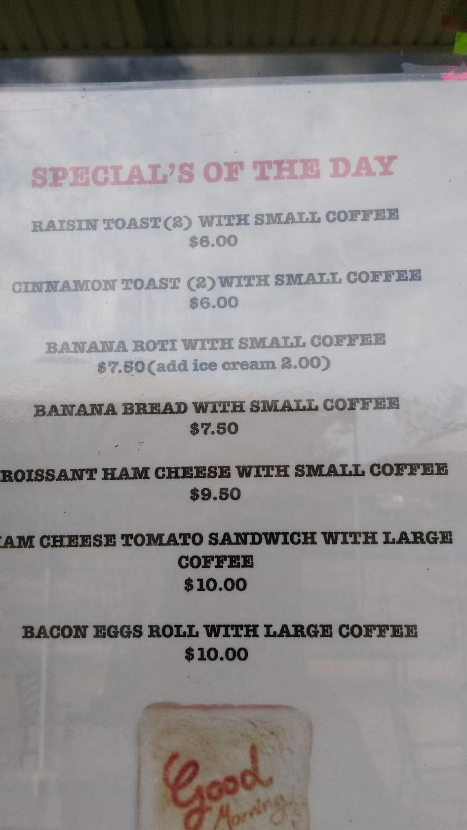 Menu at Filippos Cafe, Toukley