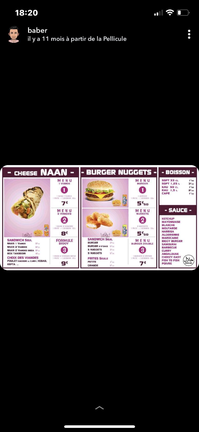 Menu at Indian naan chez Baber restaurant, Perpignan
