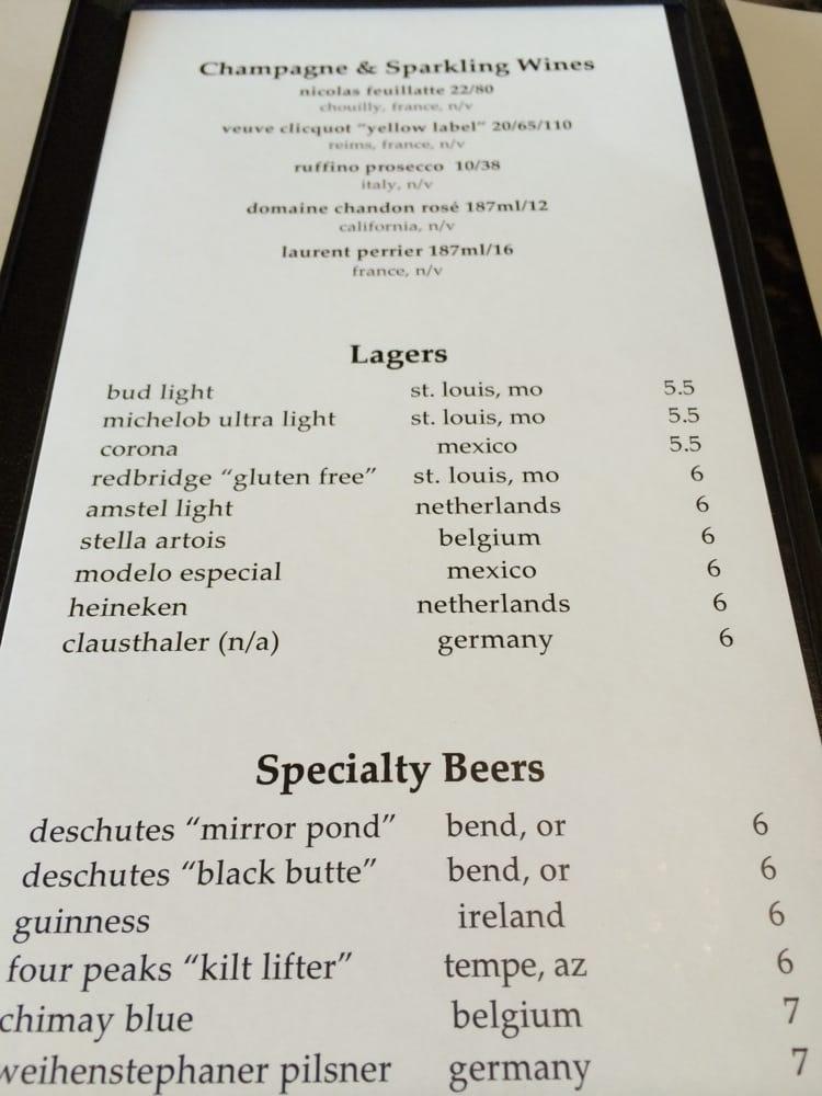 Menu at jade bar, Paradise Valley