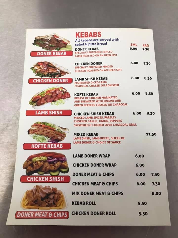 Menu at London Kebab fast food, London, 111 Blackheath Rd