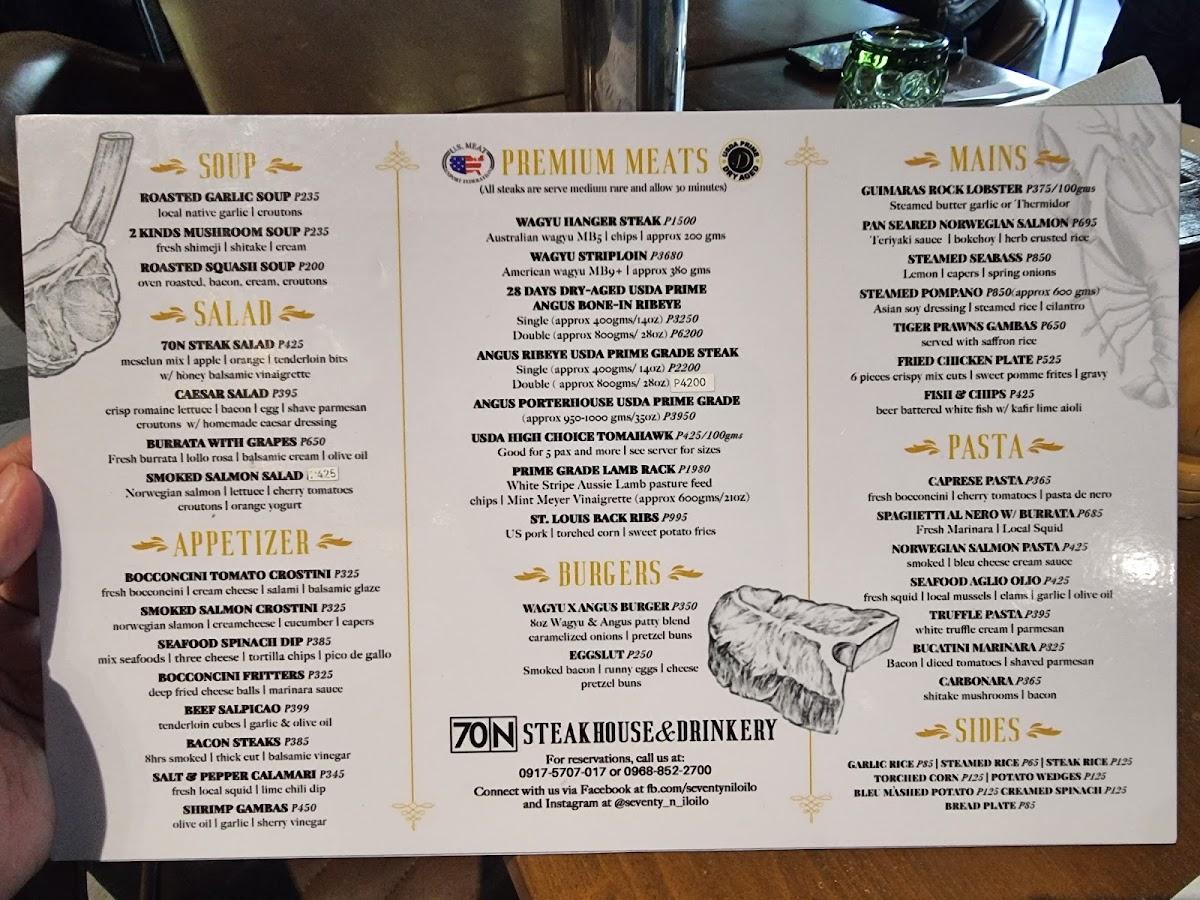 Menu at Seventy-N Restaurant Bar, Iloilo City