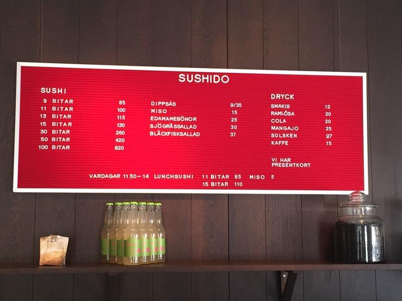 Menu at Sushido Rörsjöstaden restaurant, Malmö, Föreningsgatan 43