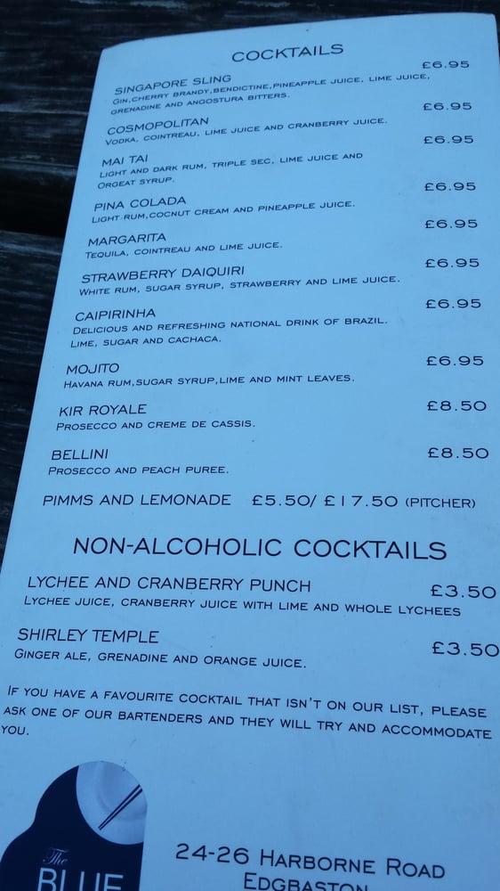 Menu at The Blue Piano pub & bar, Birmingham