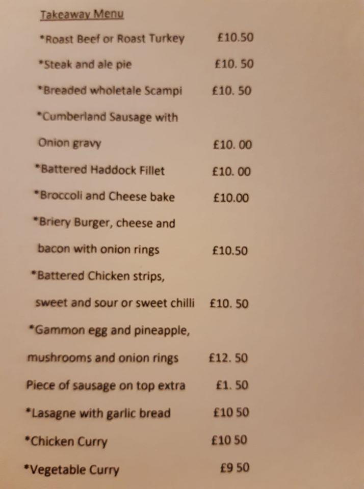Menu at The Briery restaurant, Workington