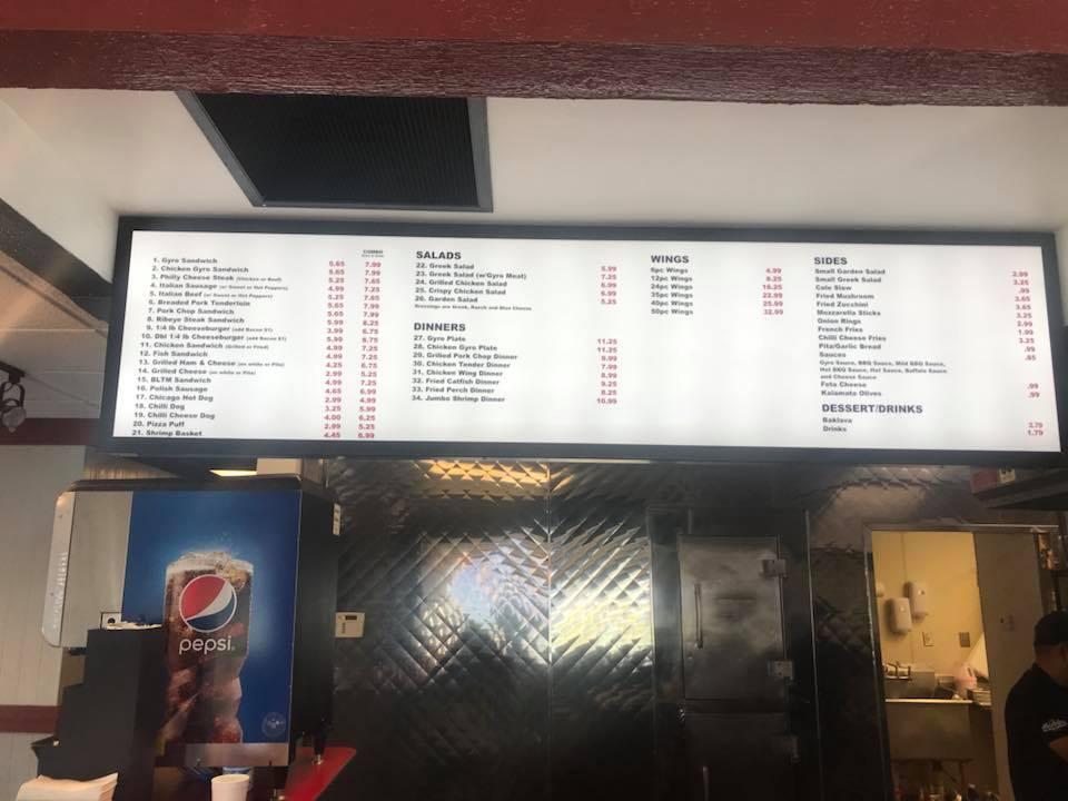 Menu at Yanni's Golden Gyros restaurant, Indianapolis