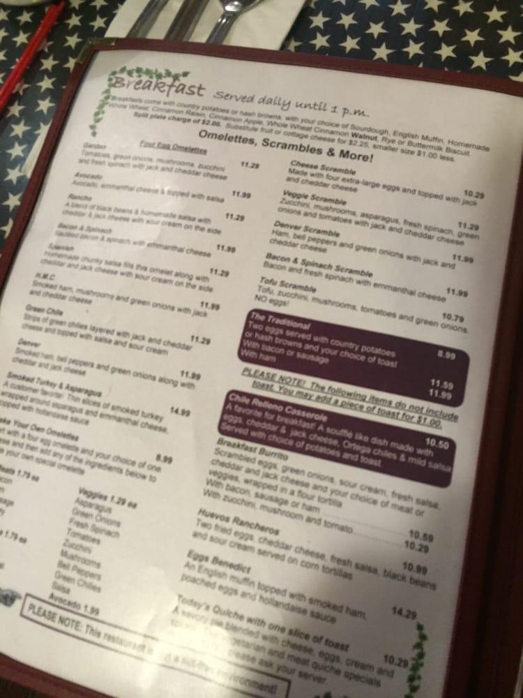 Menu at Sweetie Pie's cafe, Placerville