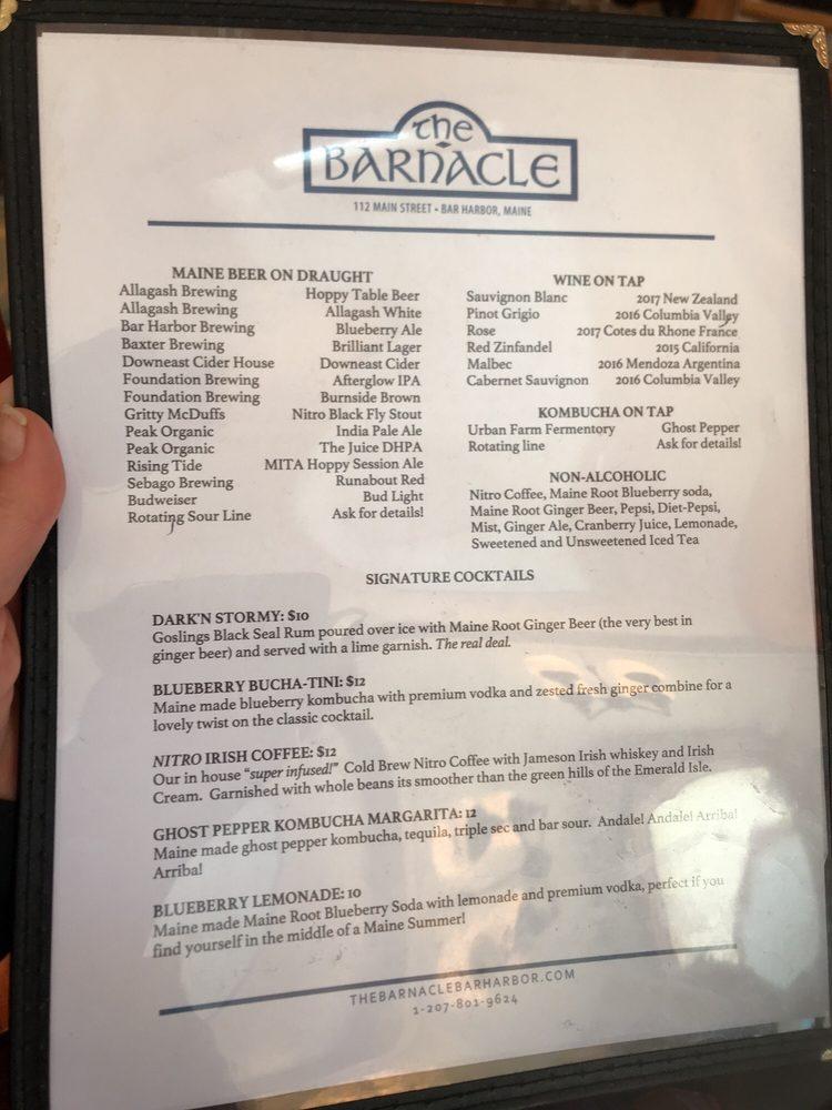 Menu at The Barnacle, Bar Harbor