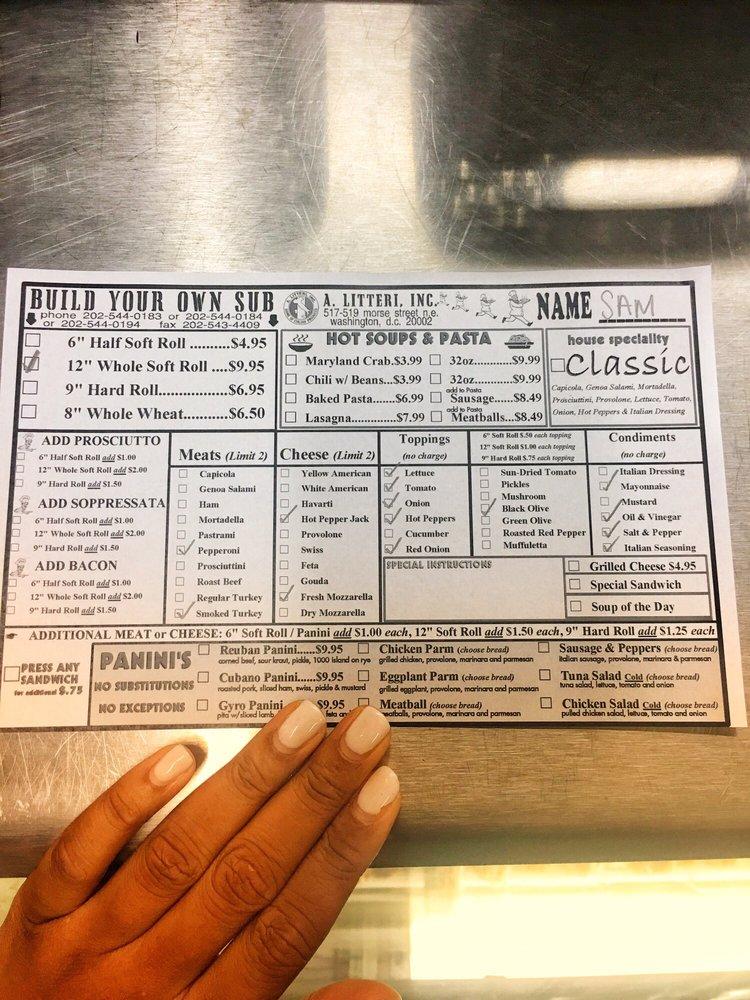 Menu at A. Litteri restaurant, Washington