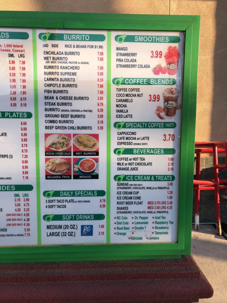 Menu at Avocado Burger restaurant, Moreno Valley