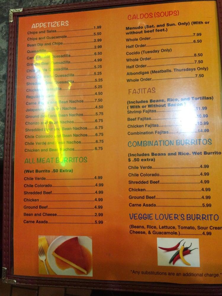 Menu at Cafe Leon Mexican Restaurant, Fresno