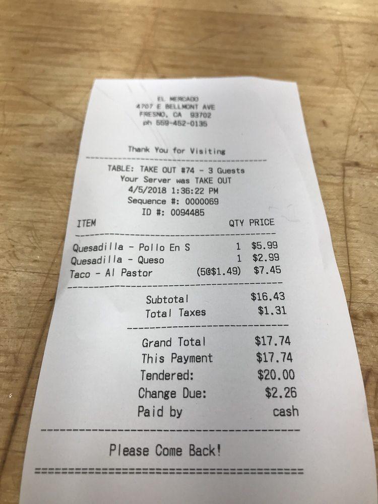 Menu at El Mercado Super restaurant, Fresno