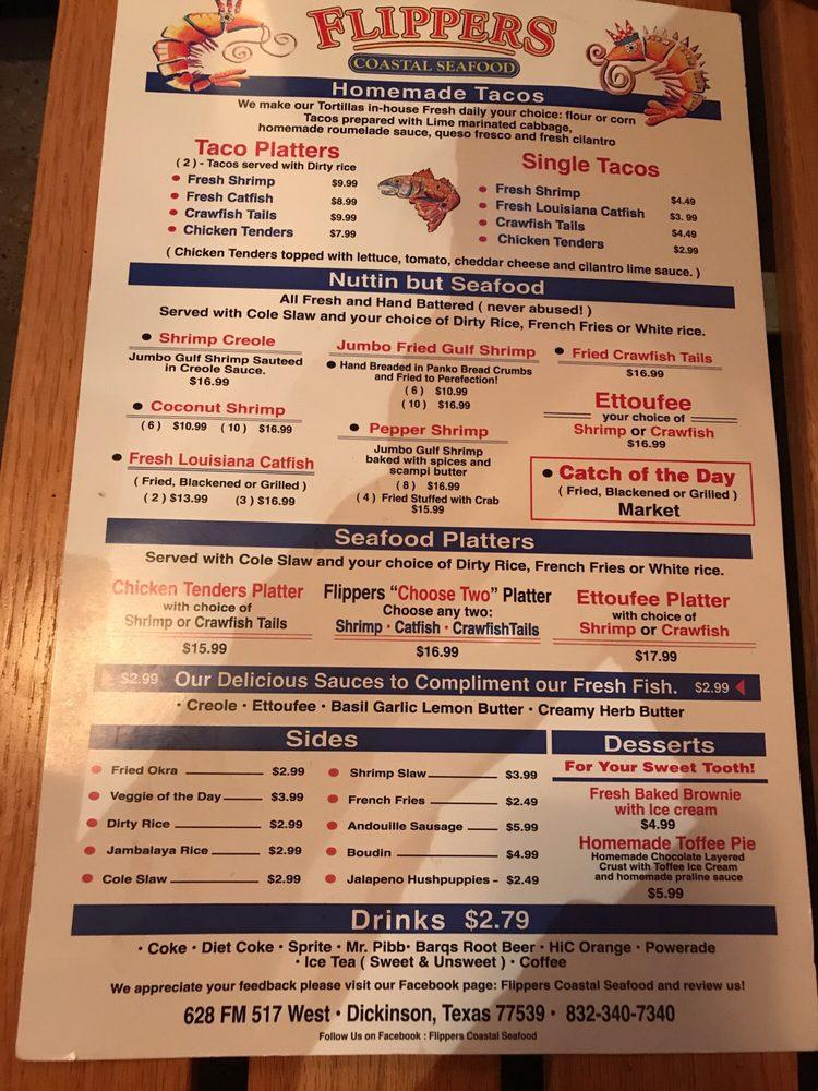 Menu at Flippers Coastal Seafood restaurant, Dickinson