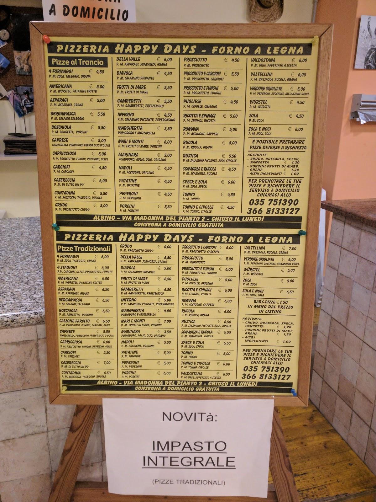 Menu at HAPPY DAYS di Alessio Gotti pizzeria, Albino