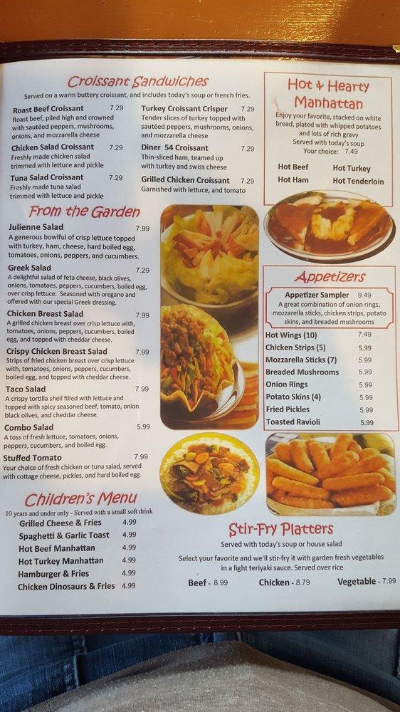 Menu at Diner 54 restaurant, Mexico