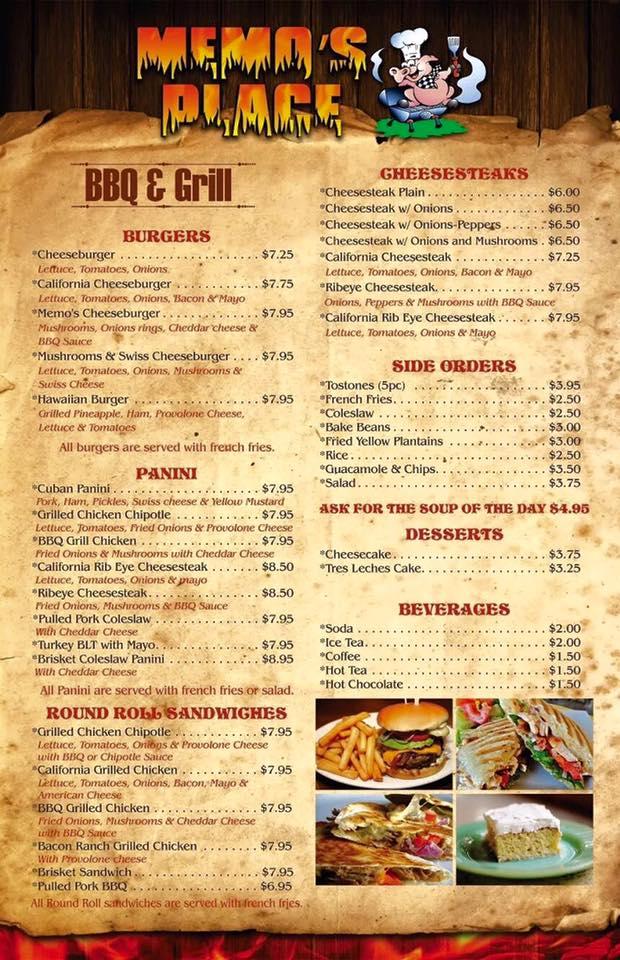 Menu at Memo's Place BBQ, Washington, 235 NJ-31