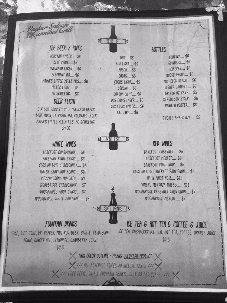 Menu at Packer Saloon & Cannibal Grill steakhouse, Lake City