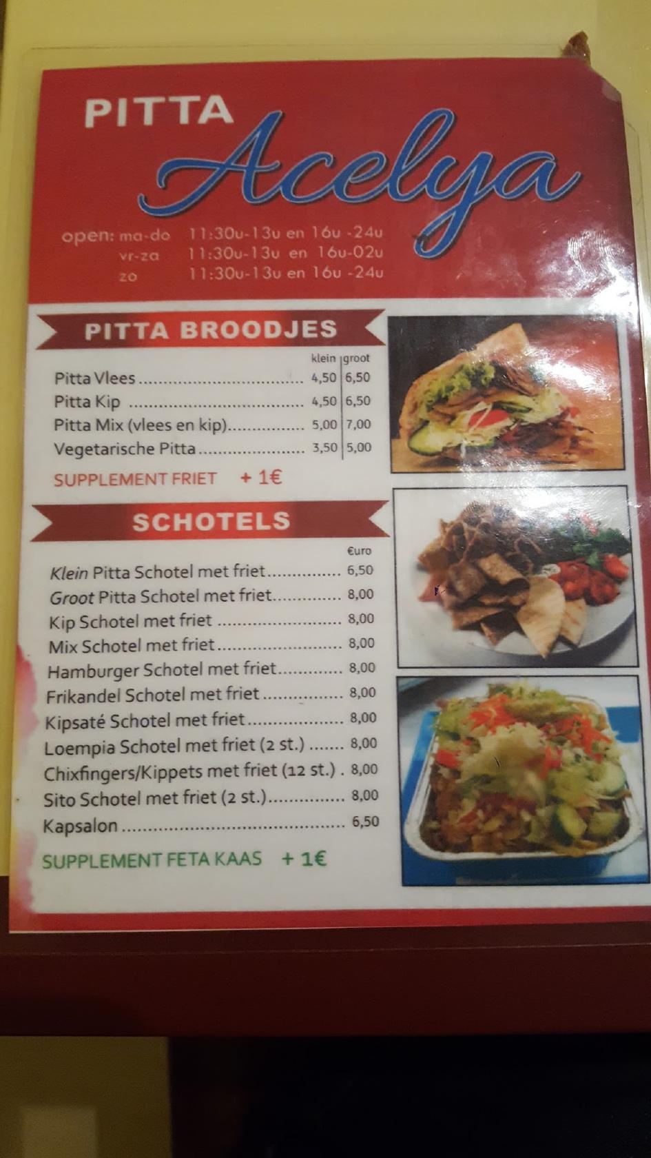 Menu at Pitta Acelya, Stekene