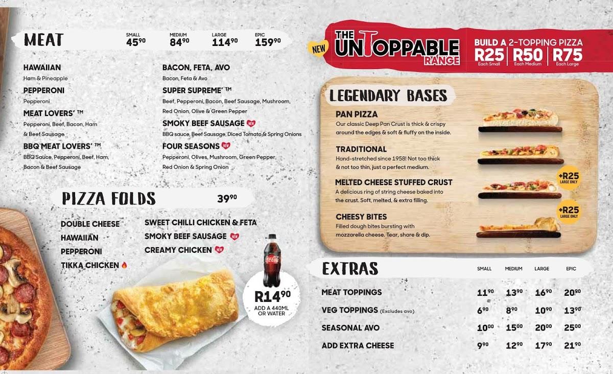 Menu au Pizza Hut Hatfield restaurant, Pretoria, Burnett St