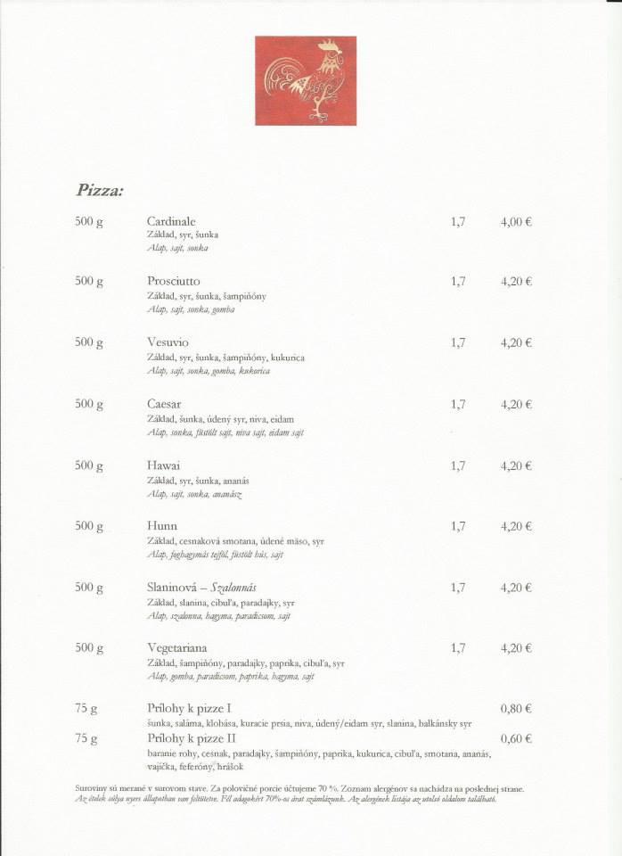 Speisekarte von Reštaurácia Rézkakas restaurant, Okoč
