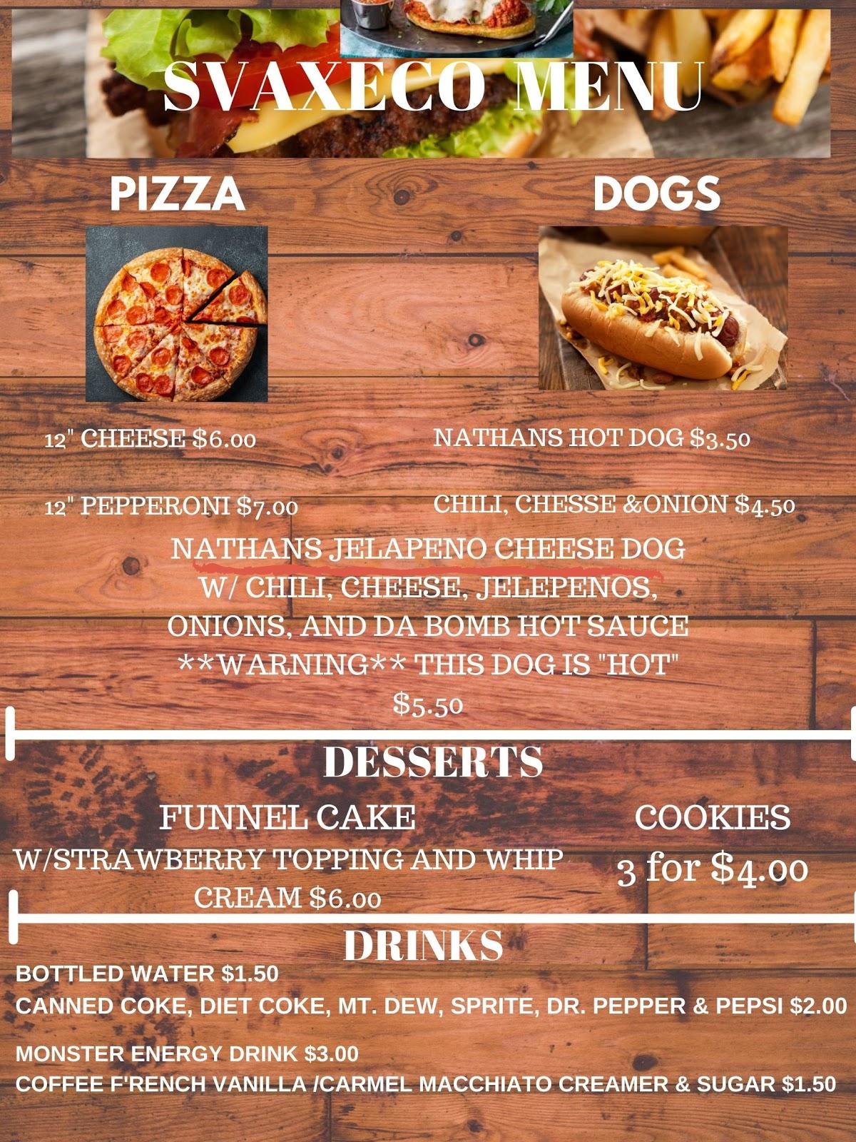 Menu at Shenandoah Valley Axe Throwing Co, Front Royal
