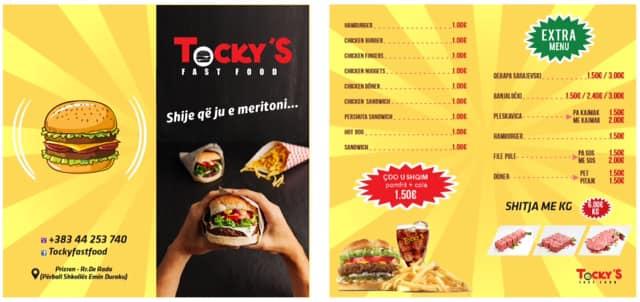 Menu at Tocky's Fast Food, Prizren