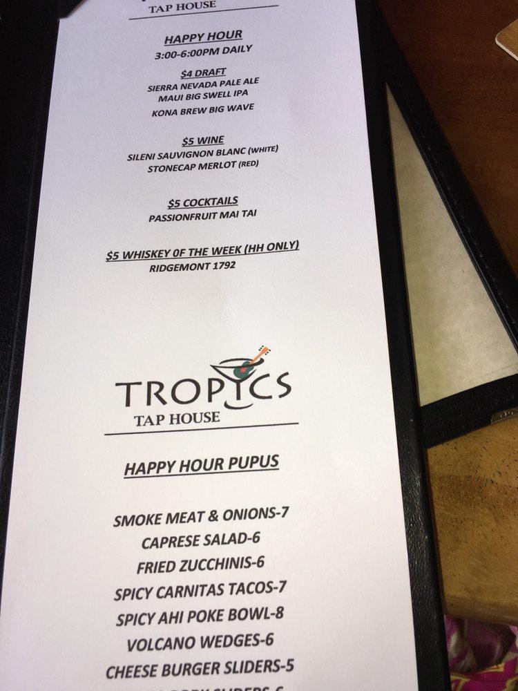 Menu at Tropics Taphouse Kona pub & bar, Kailua-Kona