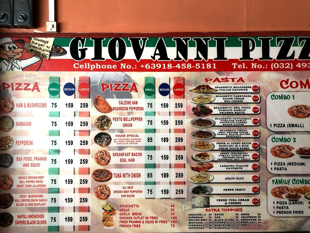 Menu at Giovanni Pizza restaurant, Lapu-Lapu City