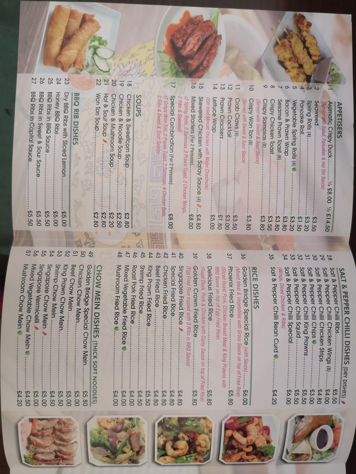 Menu at Golden bridge restaurant, Bourne