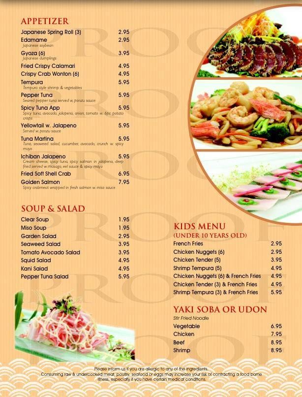 Menu at Ichiban Japanese Steakhouse, Summersville