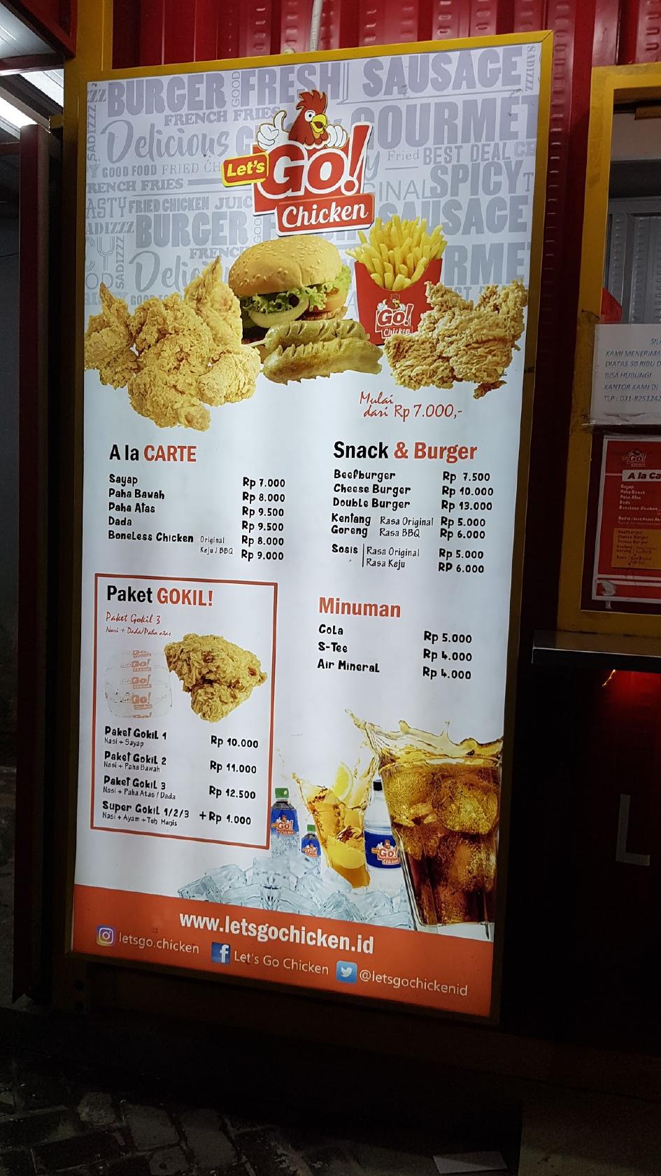 Menu at Let's Go! Chicken restaurant, Surabaya, Jl. Jambangan No.165