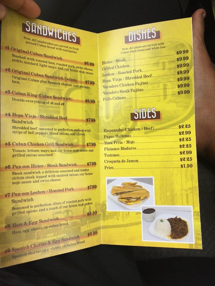 Menu at The Cuban Hut restaurant, Temecula