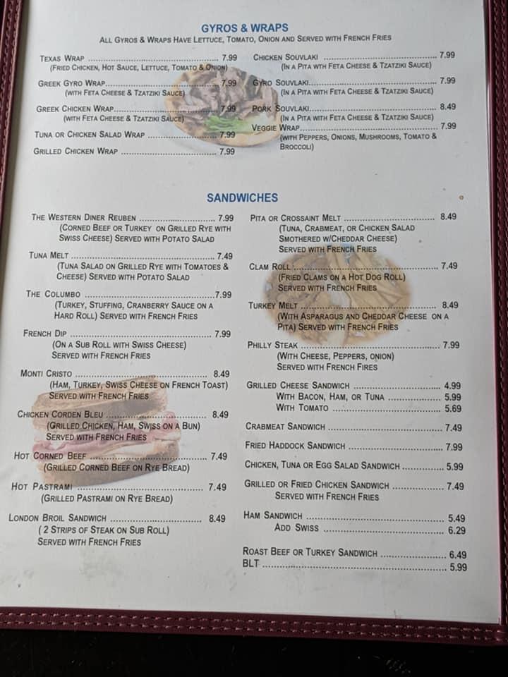 Menu at Western Diner restaurant, Albany