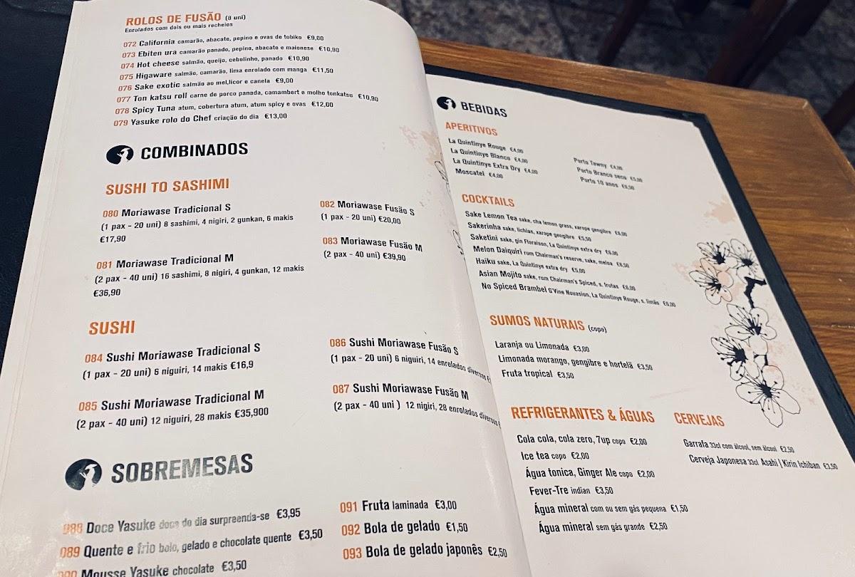 Menu at Yasuke restaurant, Caldas da Rainha