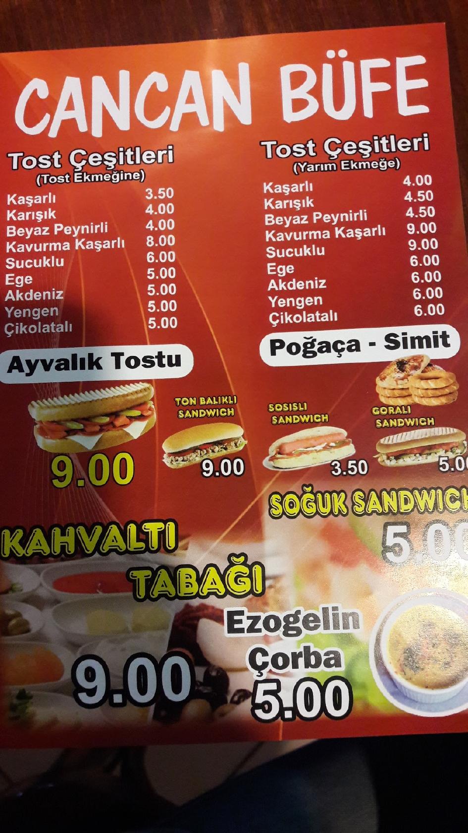 Menu at Cancan Bufe, Istanbul