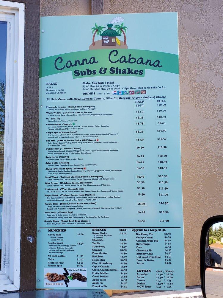 Carta del restaurante Canna Cabana Subs & Shakes, Lacey