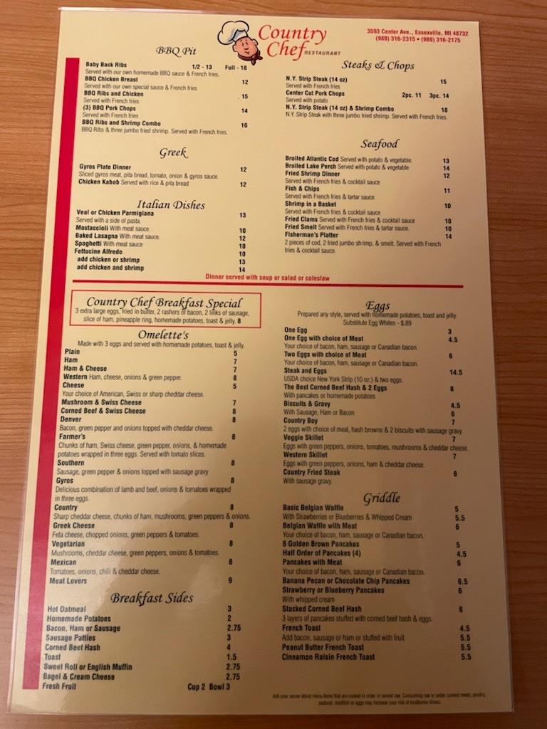 Menu at Country Chef restaurant, Essexville