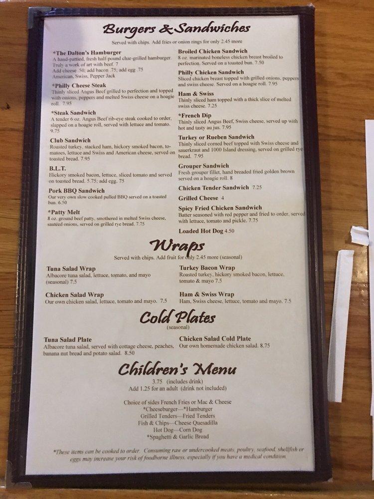 Menu at Dalton's Grill restaurant, Nashville