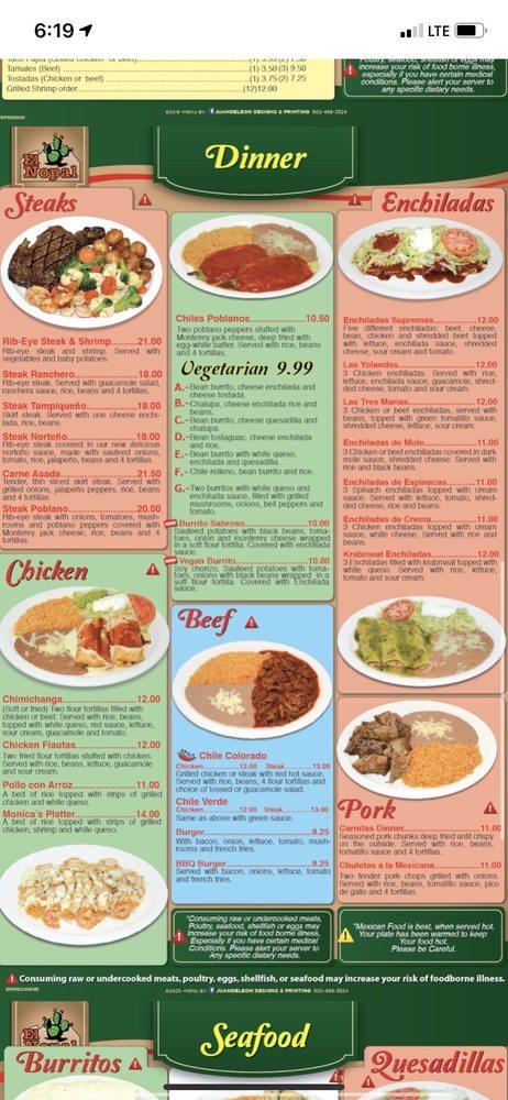 Menu at EL NOPAL MEXICAN RESTAURANT, Madison