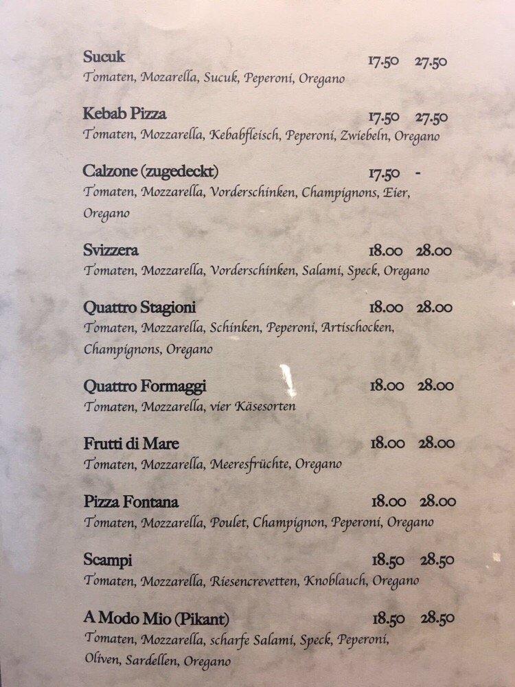 Menu da Fontana Restaurant & Bar, Kriens