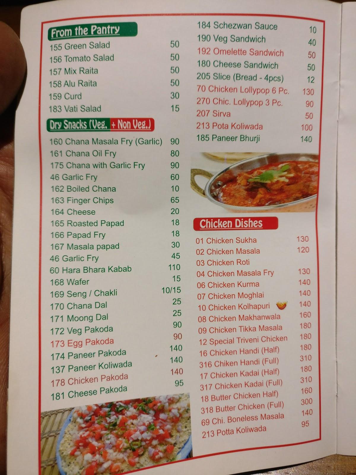 Menu at Hotel Triveni Bar and Restaurant Best Restaurant in Bandra ...