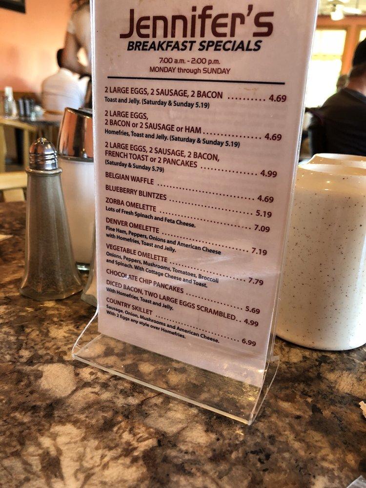 Menu at Jennifer's restaurant, Strongsville