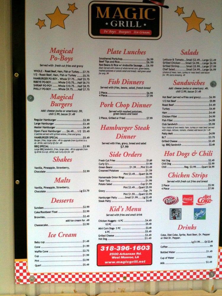 Menu at Magic Grill cafe, West Monroe, Arkansas Rd