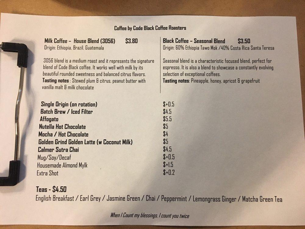 Menu at A Thousand Blessings restaurant, Richmond