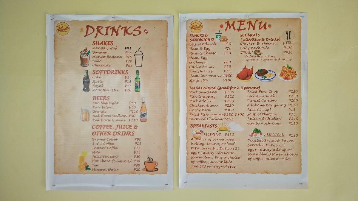 Menu at Giddyap Mountain Resort restaurant, Moalboal