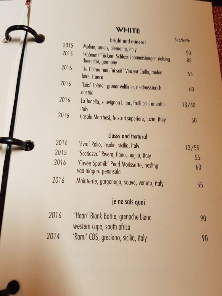 Menu at Peter Pan Bistro restaurant, Toronto