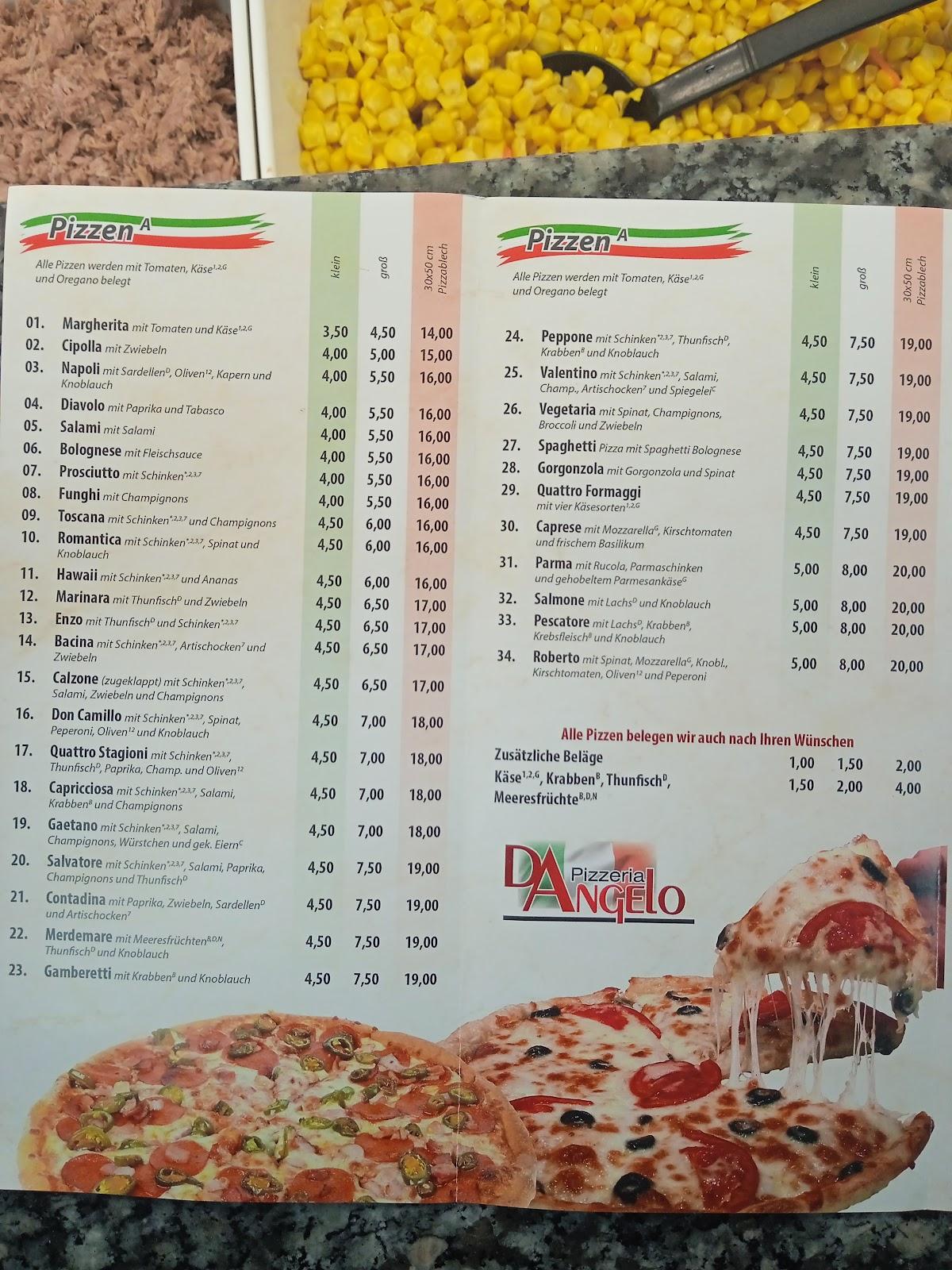 Speisekarte von Pizzeria Da Angelo Essen, Essen