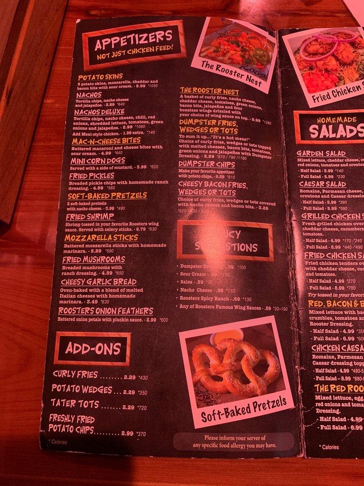 Menu at Roosters pizzeria, Louisville, Springhurst Blvd